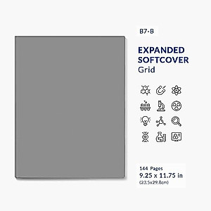 Vela Sciences B7-B Expanded Softcover Lab Notebook, 9.25 x 11.75 in (23.5 x 30 cm), 144 Pages, Permanent Bound, 70lb Heavyweight Paper (1-Pack, Grid)