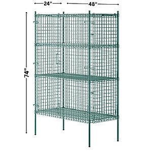 WEBSTORE SUPPLY Stationary Green Wire Security Cage Kit, Commercial Security Metal Mesh Cage, Storage Cage with Shelves (24" W x 48" L x 74" H)