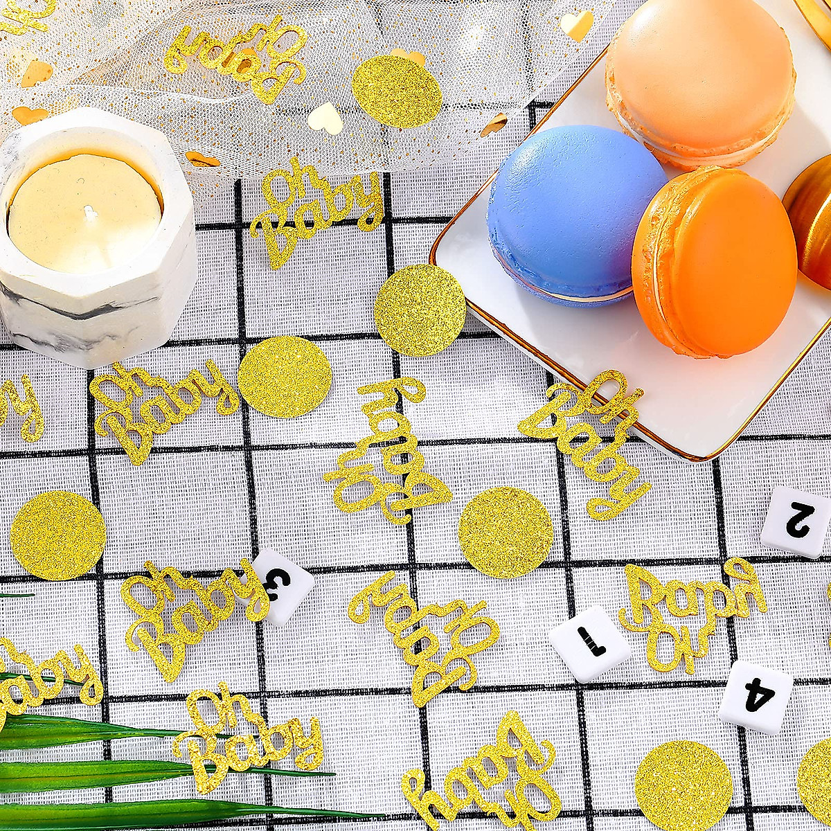 160 Pieces Baby Shower Confetti Gold Confetti Glitter Gold Decorations Baby Shower Party table Decorations Crown Confetti Baby Circle Dots Confetti for Baby Shower Parties (Baby, Circle Dot Style)