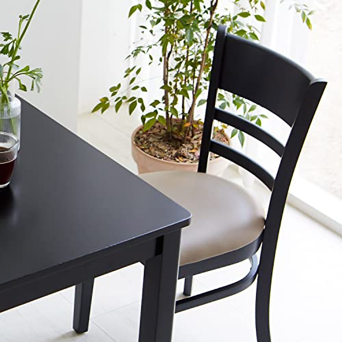 Livinia Cabin Dining Chair Set of 2, Solid Malaysian Oak PU Leather Upholstered Cushion Seat Wooden Ladder Back Side Chairs (Black) Assembly Required