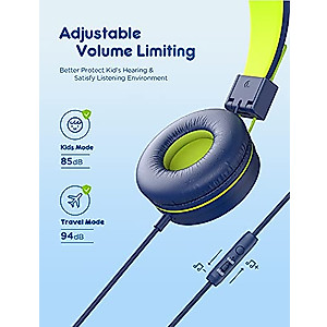 iClever Kids Headphones with Microphone - 85dB/94dB Volume Limited - Stereo 3.5mm Jack Tangle-Free Wired Headphones for Kids, Foldable - Childrens Headphones for Boys/Girls/School/Travel/iPad, Green