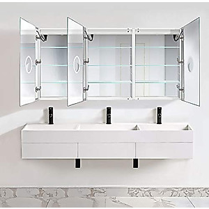 Krugg LED Medicine Cabinet 72 Inch X 36 Inch | Recessed or Surface Mount Mirror Cabinet w/Dimmer & Defogger + 3X Makeup Mirror Inside & Outlet + USB(Left Left Right)
