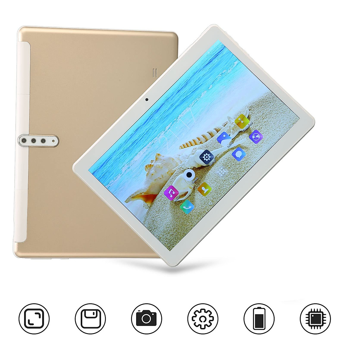 10.1 Inch Tablet PC for Android 11,10 Core CPU Processor,2.4G 5G Dual Band WiFi,4GB 64GB,Front 500w Rear 1300w Dual Camera,1960x1080 HD Calling Tablet,Gold(US)