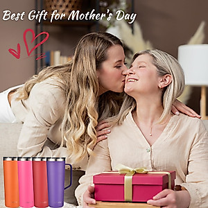 mininoo 24 oz Insulated Tumbler with Handle, Double Wall Vacuum Insulated Coffee Cup with Lid and Straw, Leakproof (Purple)