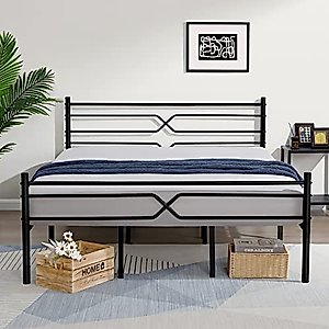 GreenForest Full Size Bed Frame with Headboard Metal Platform Bed with Reinforced 14 Legs Heavy Duty Slats Support Mattress Foundation for Girls Boys Adults No Box Spring Needed, Full Black