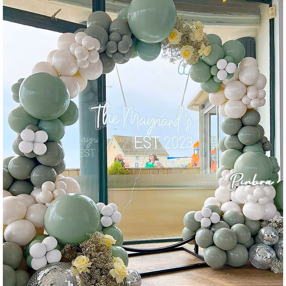 Sage Green White Balloon Garland Double Stuffed Dusty Green Balloons Pearl White Sand Olive Green Balloon Arch Kit Avocado Green Balloon For Neutral Baby Shower Bridal Shower Birthday Party Decoration