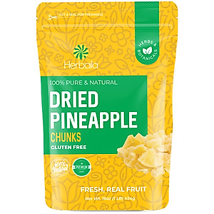 Dried Pineapple Chunks, 1 Pound. Dehydrated Pineapple Chunk, Dehydrated Pineapple Bulk, Dried Pineapple Bits. All Natural, Non-GMO, Lightly Sweetened Dried Pineapples, 16 oz.