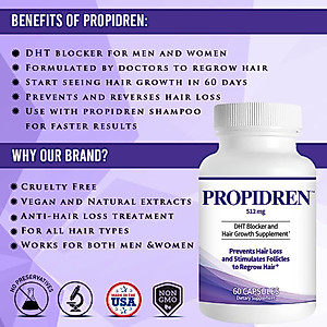 Propidren by HairGenics - DHT Blocker & Hair Growth Capsules to Prevent Hair Loss & Stimulate Hair Follicles, to Stop Hair Loss & Regrow Hair. Proprietary Anti-Hair Loss & Hair Regrowth Treatment.