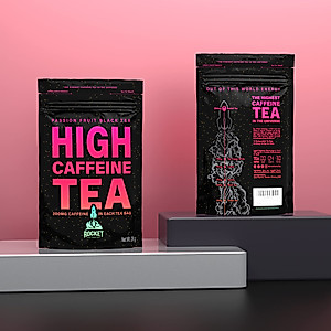 High Caffeine Tea - Highly Caffeinated Passion Fruit Black Tea - Natural Blend, High Energy Tea, Coffee Alternative With 200mg Caffeine, Herbal Tea Coffee Substitute, Pack of 14 Biodegradable Tea Bags by Rocket Tea