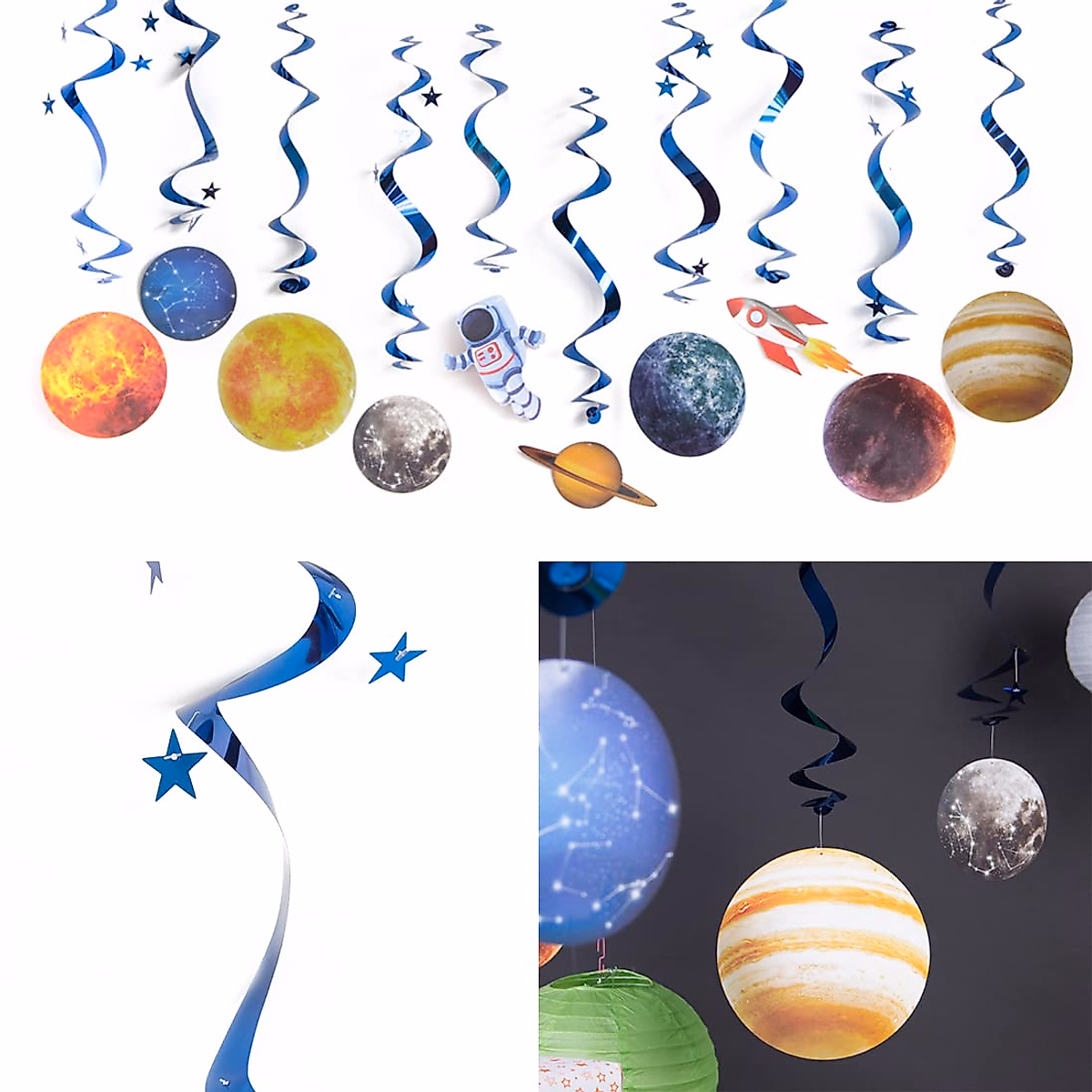 10PCS Solar System Hanging Swirl Decorations Space Party Decorations Hanging Solar System Planet Party Supplies