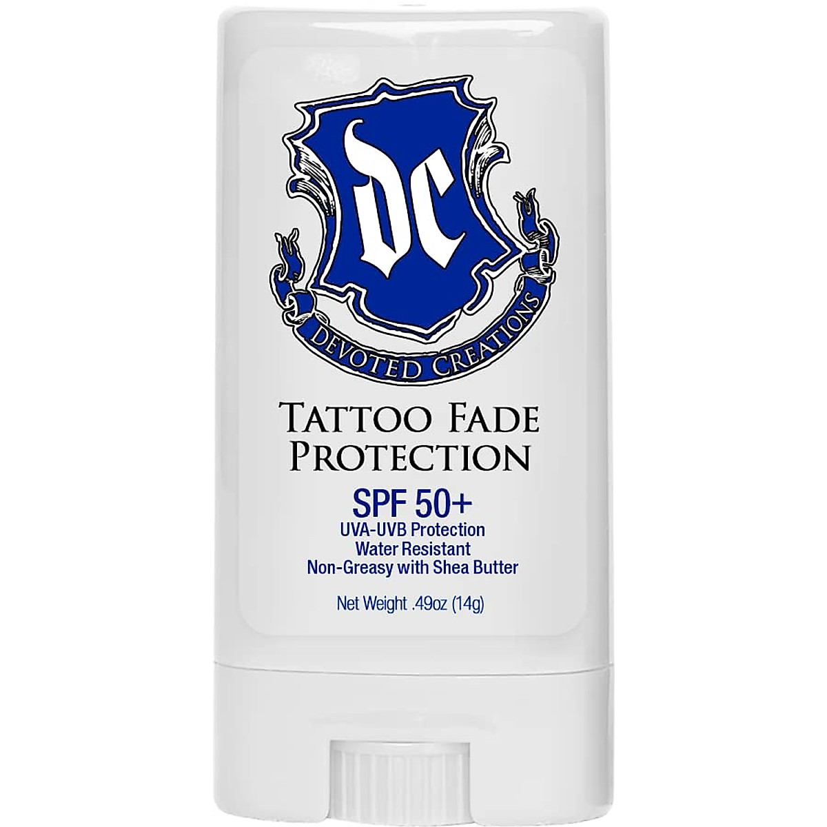 Devoted Creations Tattoo Fade Protection Stick with SPF 50+ UVA-UVB Protection, Water Resistant, Non-Greasy with Shea Butter .49oz (Pink/Blue)