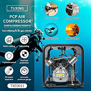 TUXING 4500Psi Pcp Compressor,Double Cylinder Scuba Air Compressor,Manually Stop Version,High Pressure Air Pump for Air Rifle Gun 6.8L Scuba Tank,Paintball Gun 30Mpa 110V(TXED011)