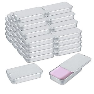 DAJAVE 100 Pack Metal Slide Top Tin Containers, 0.5 oz Mini Metal Tin Containers, Rectangle Metal Tin Box with Slide Lids for Lip Balm Jewelry Crafts Pills(Silver)
