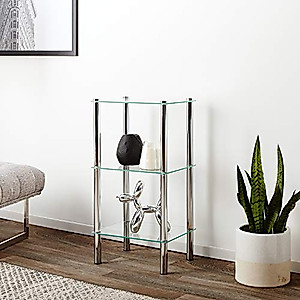 Home Basics 3-Tier Rectangle Shelf Shelving, SIlver Chrome and Glass