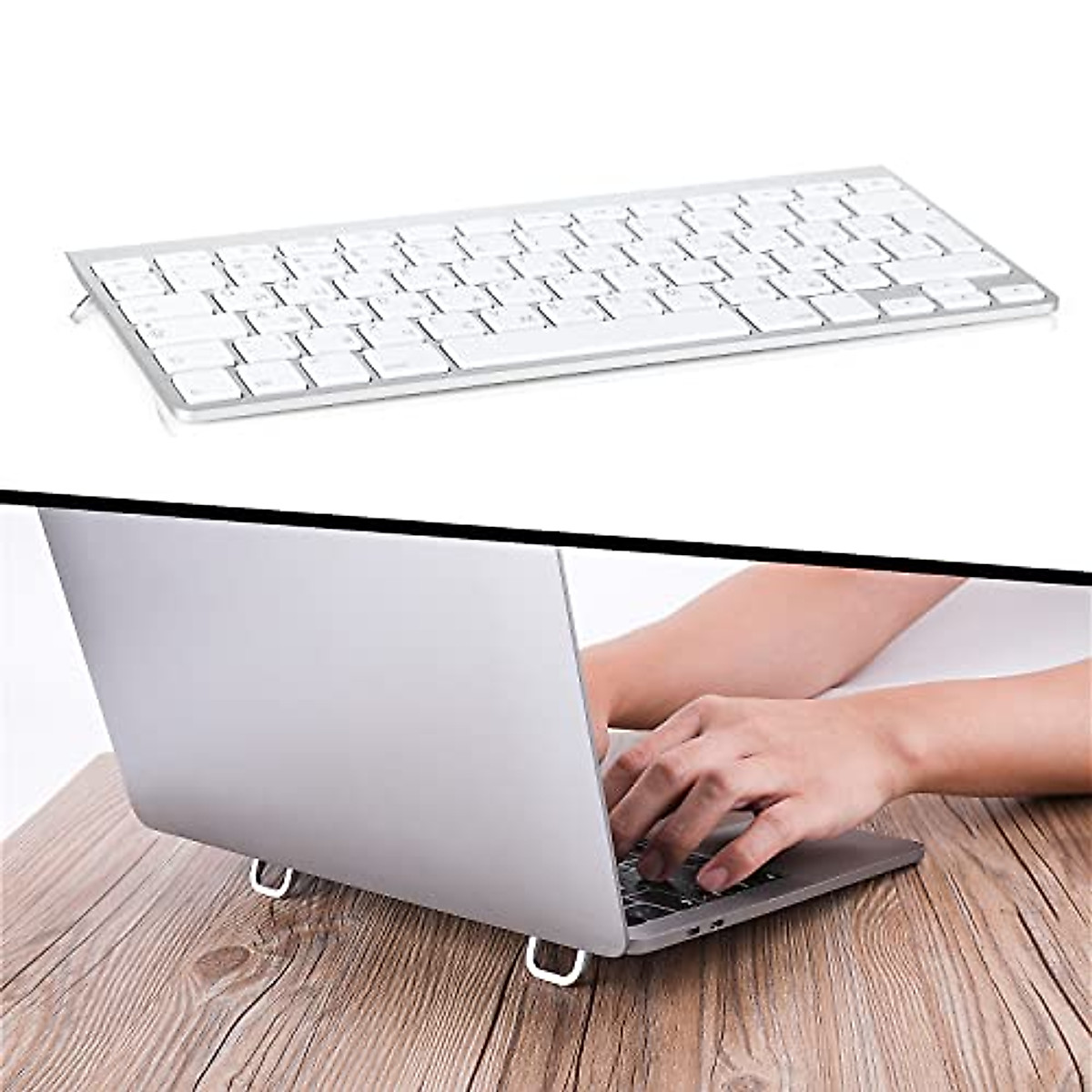 Abeillo 2PCS Portable Keyboard Riser, Self-Adhesive Mini Laptop Stand Invisible Computer Keyboard Stand for Desk, Laptop Feet Compatible with MacBook Pro/Air, Lenovo, Surface (Silver)