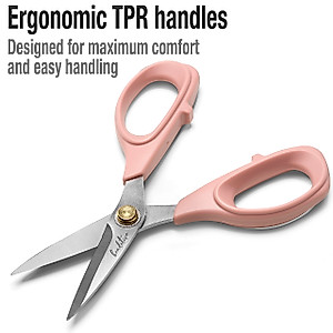 Beaditive Sewing Scissors - 6-Inch Stainless Steel Fabric Scissors - Professional Scissors With Serrated Blade for Cloth Cutting & Quilting - Comfortable Craft Tailor & Dressmaker Shears – Light Coral