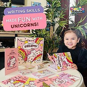 Unicorn Journal Stationary Set, Unicorns Gifts For Girls Age 5 6 7 8 9 10 12 Year Old, Big Cute Stationery Writing Pink Sticker Art, Kid Diary Notebook Pen Set, DIY Journaling Kit, Kawaii Toys