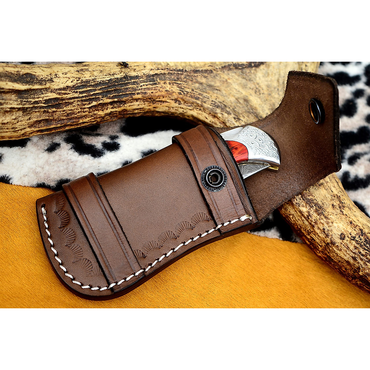 ALZAFASH Leather Knife Sheath, EDC Belt Knife Case Holder, Knife Holster for Belt, Pocket Knife Sheath for Folding Knives (Color:Brown)
