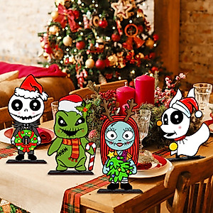 Christmas Table Decorations Nightmore Christmas Wooden Sign Jack Skellington and Sally Table Centerpieces for Home Holiday Party 4PCS