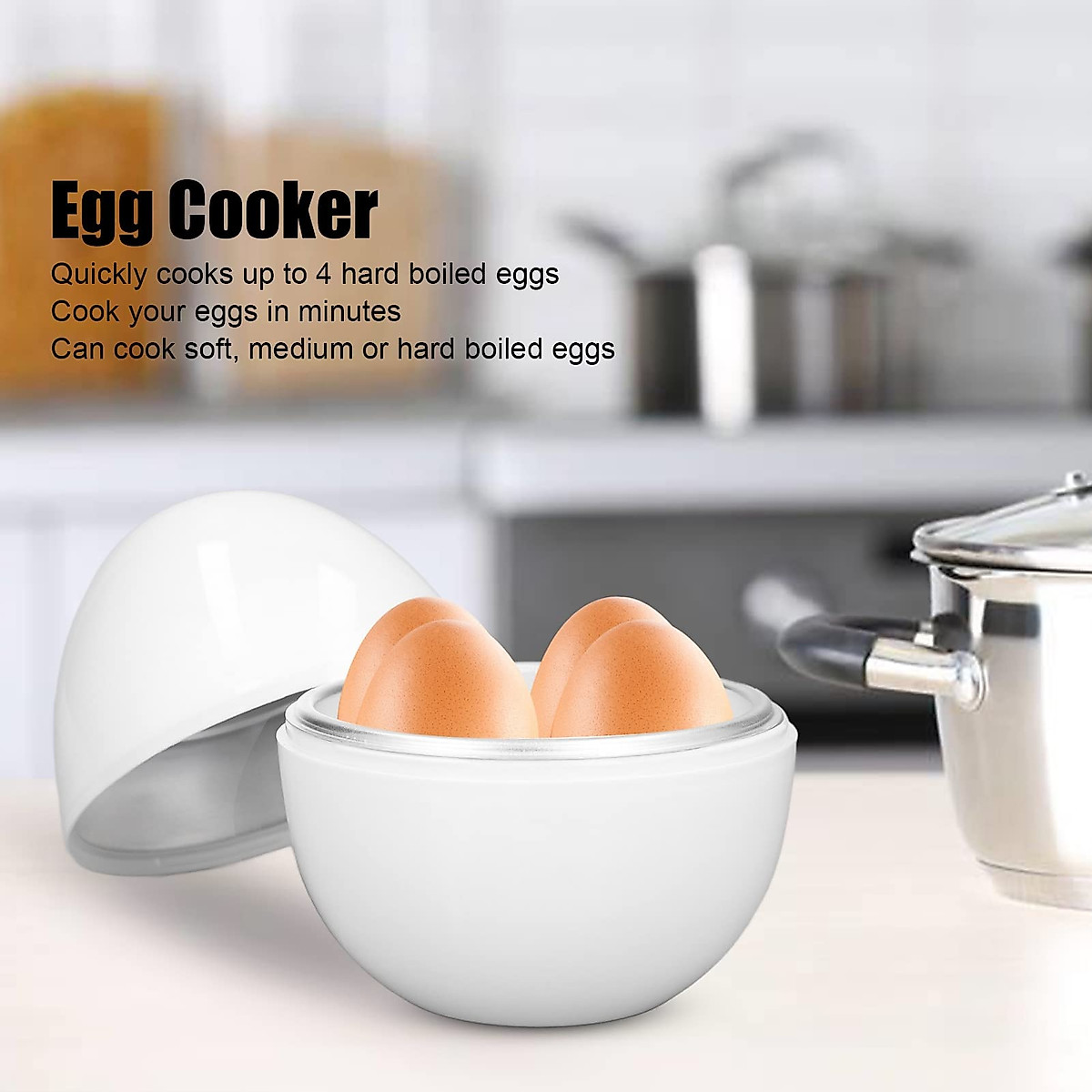Egg Cookers, Egg Cooker for Microwave, Hard Boiled Egg Cooker 4 Eggs Capacity Compact Design ABS Material Egg Shape Microwave Function Egg Boiler