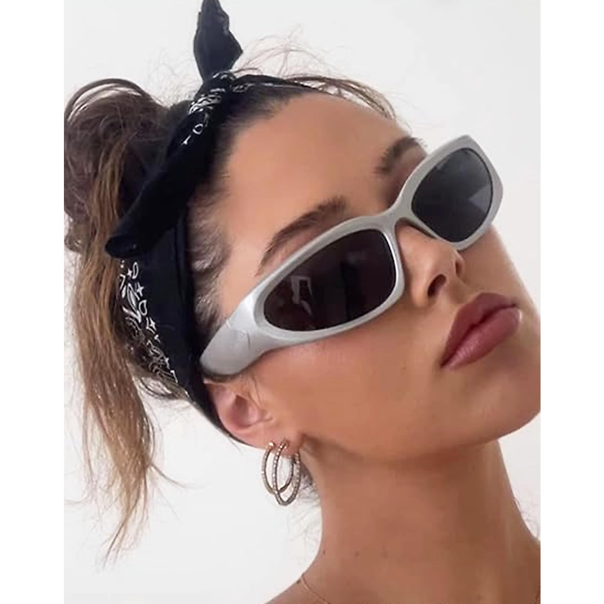 DUPER Sunglasses Womens Y2k Glasses-Trendy Sunglasses Men Fashion Glasses, Y2k Sunglasses For Mens, Wrap Around Sunglasses for Womens Silver Glasses, Mob Wife Womens Sunglasses