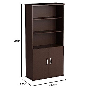 Bush Business Furniture Series C 36W 5 Shelf Bookcase with Doors in Mocha Cherry