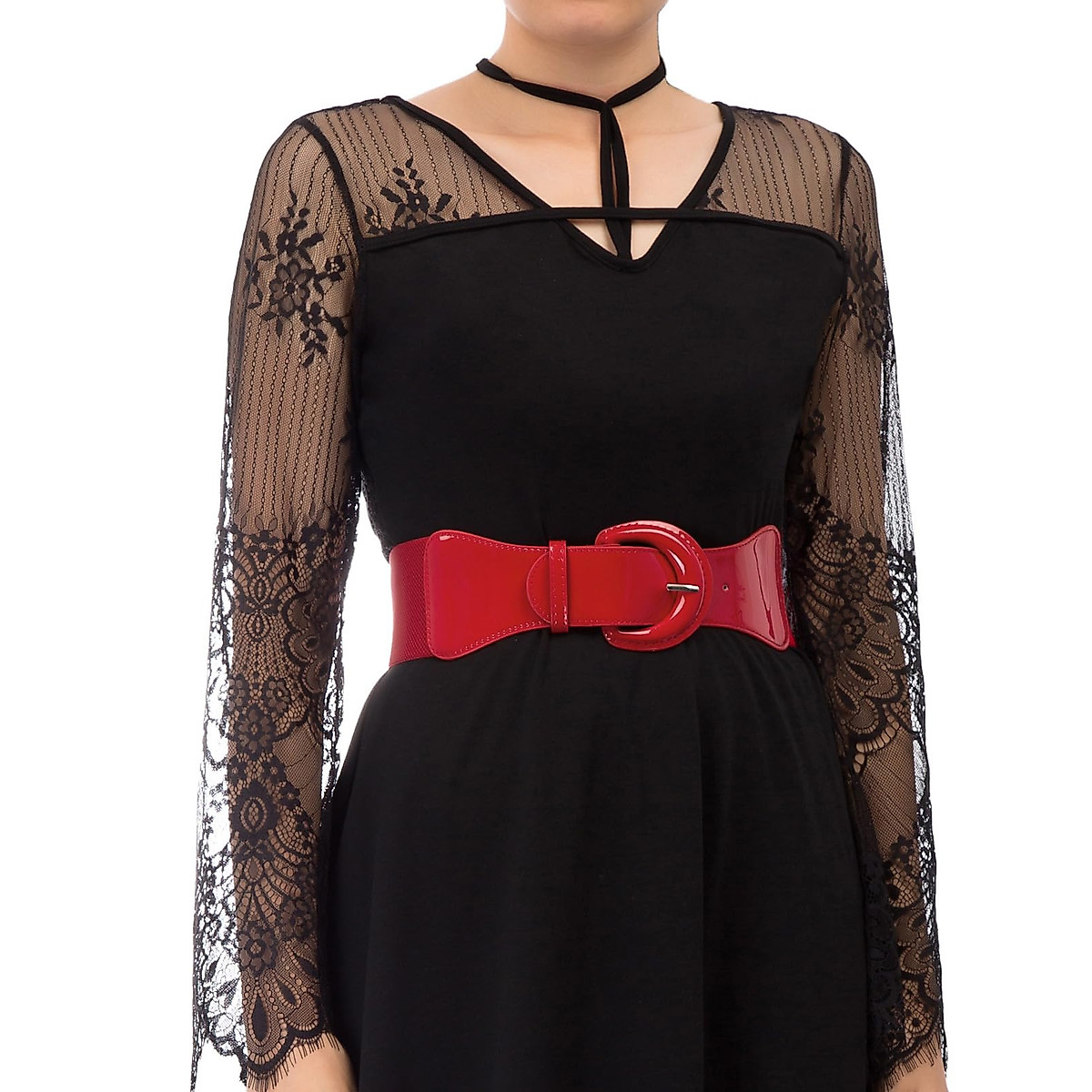 GRACE KARIN Plus Size Elastic Designer Belts Buckled Waistband for Party Skirts (2XL,Red)