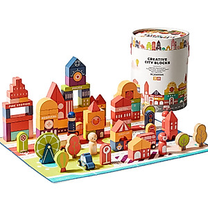 bc babycare 128 Pcs Wooden Building Blocks for Toddlers 1-3, Educational Wooden Toys with Block City,Preschool Learning Toys Wooden Building Blocks Set Educational Toys for Kids