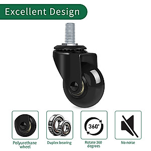 8T8 2" Office Chair Caster Wheels Replacement for Carpet, Heavy Duty Rubber Chair Wheels with Threaded Stem 3/8''-16x1"(NOT METRIC M10), Quiet and Smooth Gliding Across Wood Hardwood Floors - Set of 5