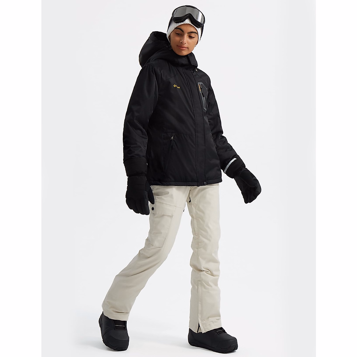 GEMYSE Women's Ski Snow Jacket Warm Winter Waterproof Coat Snowboard Rain Jacket Hooded Windproof Windbreaker（Black,3X-Large）