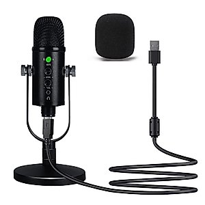 USB Microphone, Condenser Computer Microphone for Streaming, Gaming, YouTube Recording, Plug and Play,Headphone Output and Volume Control,Quick Mute Button,Compatible with Laptop, Phone (Black)
