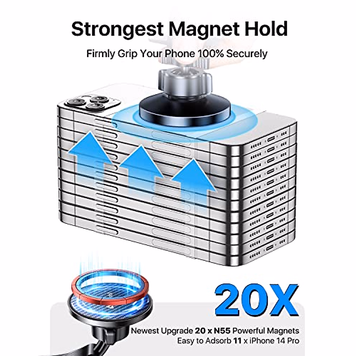 andobil Magnetic Rearview Mirror Phone Holder for Car [Strongest Magnet, Big Rear Mirrors Friendly] 360°Rotatable Magnetic Car Phone Mount, Compatible with iPhone 14 Pro Max, 14 Pro, Plus, 14, 13, 12