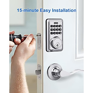 ApeStellar Keyless Entry Door Lock with 2 Lever Handles - Electronic Keypad Deadbolt - Front Door Lock Handle Sets - Auto Lock, Anti-Peeking Password, Easy Installation - Satin Nickel