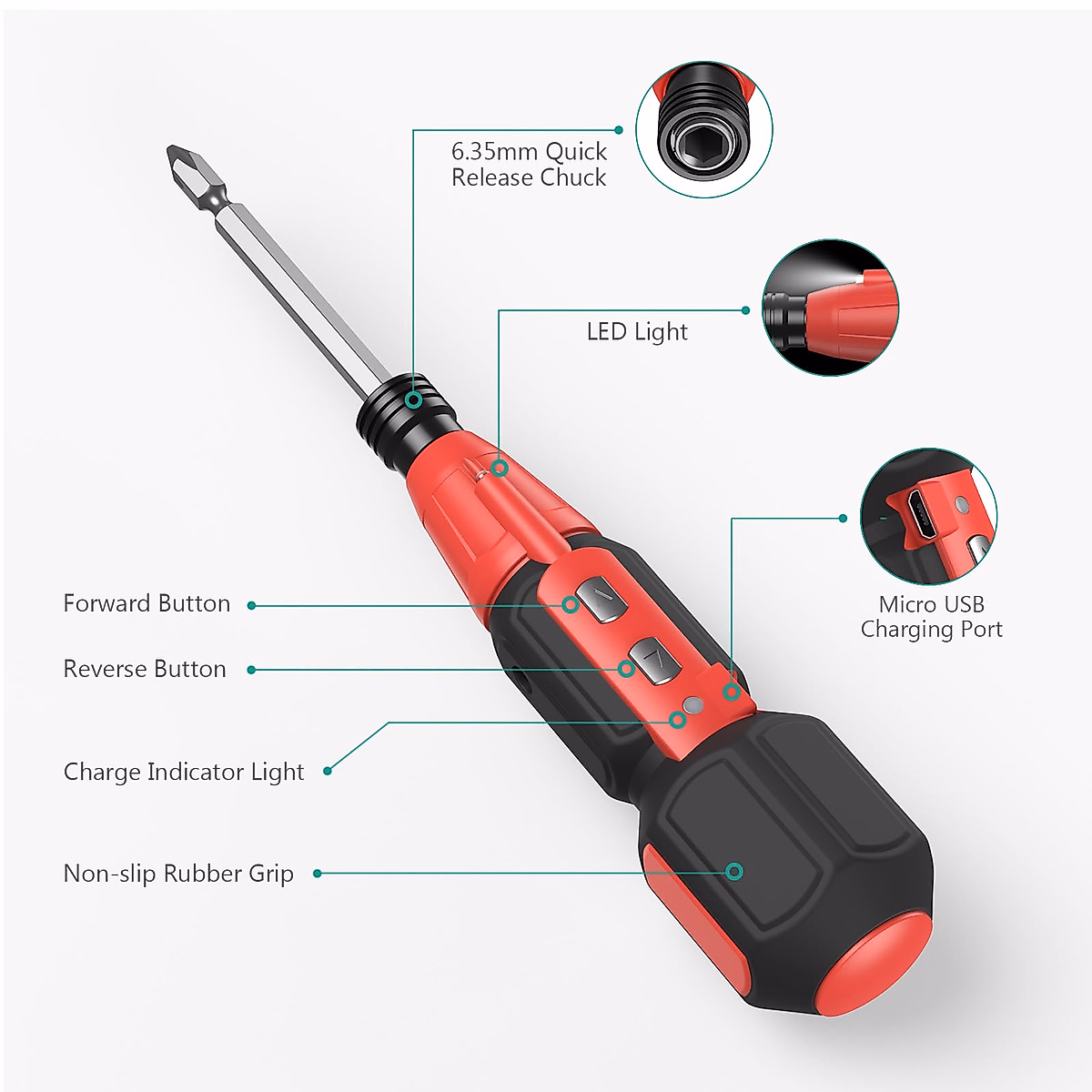 ORIA Electric Screwdriver Set, Rechargeable Cordless Screwdriver, Power Screwdriver, Small Repair Tool Kit with LED Light, 1/4'' Bit Holder, for Phones, Glasses, Camera, Laptop