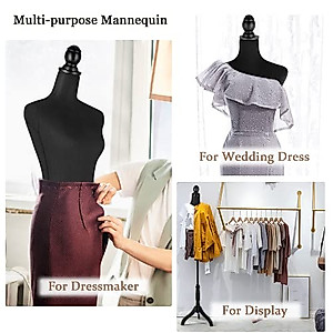 Dress Form Mannequin Torso, Female Sewing Bust Manikin Body, Pinnable Dressmaker Form with Stand for Display, Clothing Design, Black