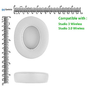 Geekria PRO Extra Thick Replacement Ear Pads for Beats Studio 3, Studio 3.0 Wireless (A1914) Headphones Ear Cushions, Headset Earpads, Ear Cups Cover Repair Parts (White)