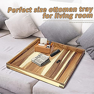 Ottoman Tray, EXISTING Acacia Wood Serving Tray with Handles, Large Ottoman Tray for Living Room, Kitchen, Bed, Coffee Bar Decor,Party, Solid Wood Non-Warping Square Tray - 23x23 Inches