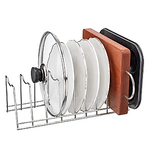 Pot Lids/Pan Holder Organizer, Stainless Steel Kitchen Cooking Top Cover Rack Storage for Cutting Board, Baking Sheet, Skillet, Cookware, Stand in Cupboard/ Cabinet on Countertop (stainless steel, 2)