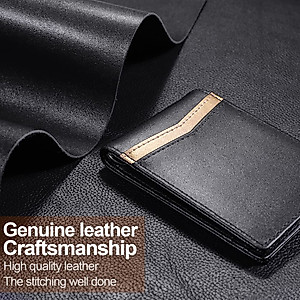 WINWANG Slim Wallet for Men with Money Clip Genuine Leather Minimalist Bifold RFID Blocking Front Pocket Wallet Present for Dad, Boyfriend, Husband.