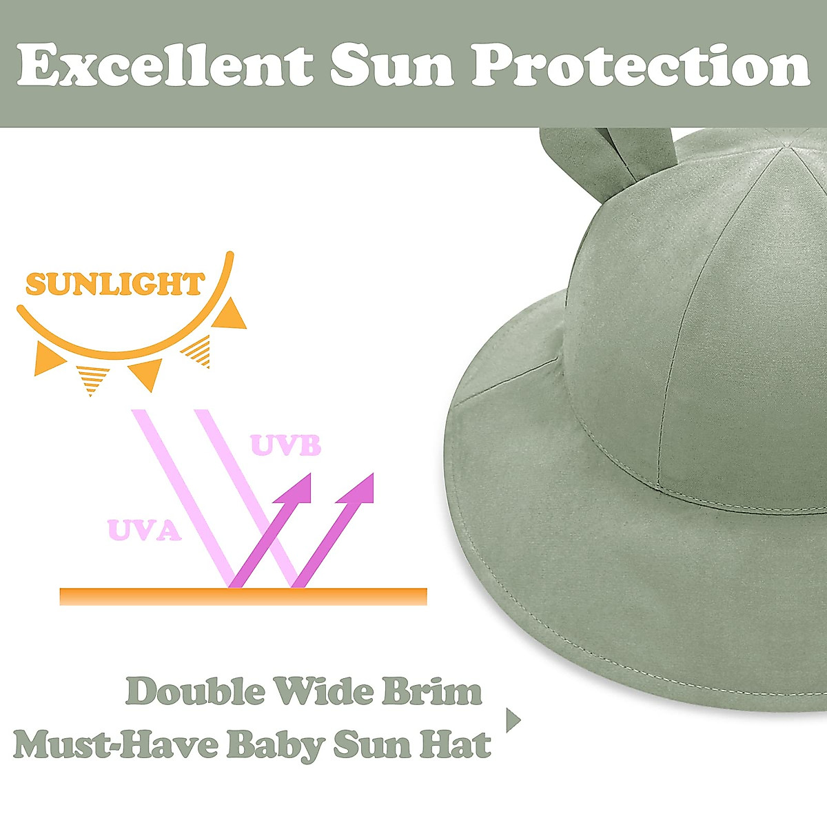 Baby Hats 0-6 Months Baby Boy Sun Hat Bear Ears Infant Sun Hat Beach Infant Hats for Girls Cute Infant Bucket Hat Green