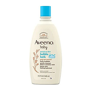 Aveeno Baby Sensitive Skin Bubble Bath with Oat Extract, Gently Cleanses and Leaves Skin Feeling Hydrated, Tear-Free Formula, Hypoallergenic, Paraben-, Phthalate-, Soap- & Dye-Free, 19.2 fl. Oz