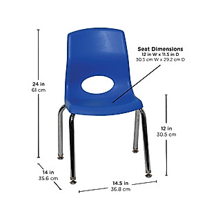 Children’s Factory MyPosture Plus 12" H Chairs, Set-4 Blue with Chrome Legs, AB8012PBC4, Kids Preschool, Daycare or Classroom Flexible Seating, Toddler Desk Chair