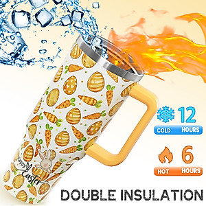 Nqhsionv Easter Tumbler with Handle 40 oz Easter Bunny Carrot Coffee Travel Mug Stainless Steel Rabbit Insulated Cup Happy Easter Decor Gifts