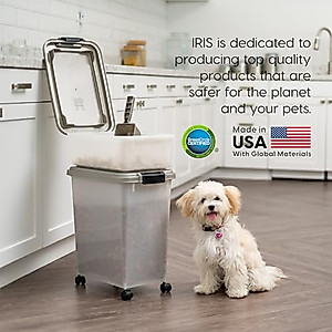 IRIS USA Dog Food Storage Container, 30 lbs & 11 lbs Combo, Cat Food Storage Container, Dog Treat Container, Airtight, Stackable, 2-Cup Scoop, Wheels, Easy Mobility, Chrome