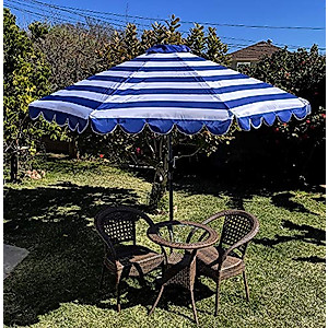 BELLRINO DECRO Royal/White Scalloped Edge Replacement Edge Umbrella Canopy for 9ft 8 Ribs (Canopy Only) C004-8RW-ROYAL