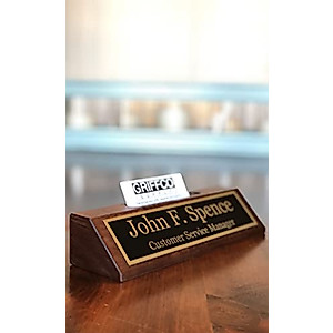 Griffco Supply Desk Name Plate Personalized - Name Plate for Desk with Card Holder - PhD Graduation Gifts Genuine Hardwood Nameplate for Desk - Made in USA Custom Plaque (Walnut)