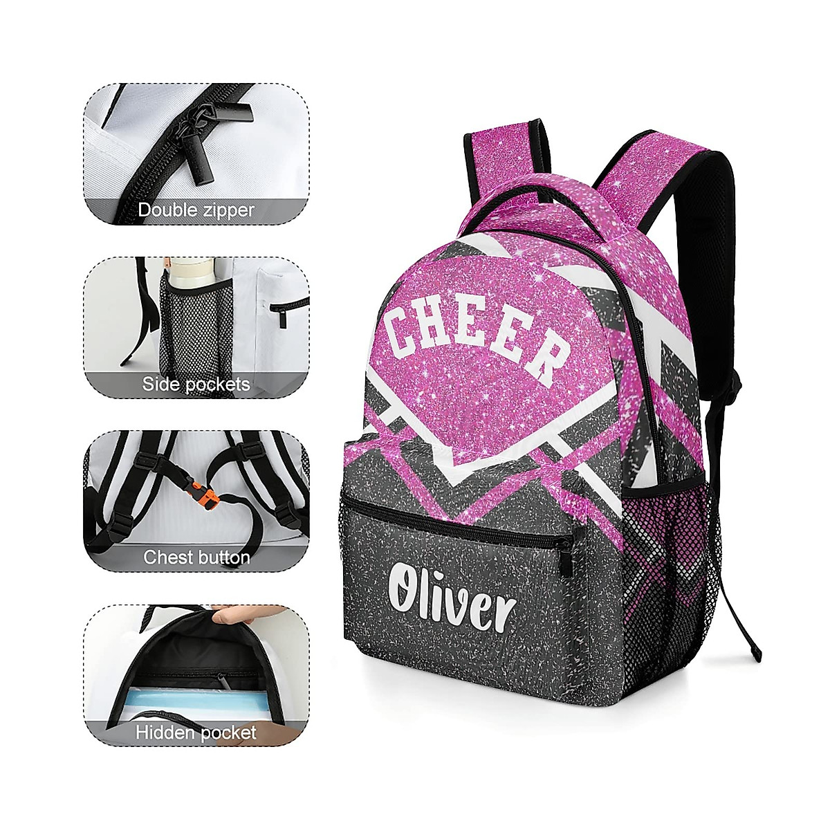 XOZOTY Rose Red Cheer Cheerleader Backpack Personalized Name Bag Bookbags Daypack for Kids Adult