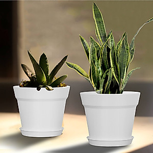 WOUSIWER 16 Pack 6 inch Plastic Planters for Indoor Flower Pots, Heavy Duty and Stylish 6 Inch Plant Pots for Indoor Plants with Drainage Holes and Tray for Plants, Flowers, White