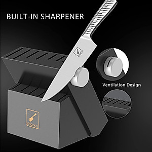 imarku Knife Set,14-Piece Knife Sets for kitchen with block,Premium One-Piece Kitchen Knife Set with Sharpener,High Carbon Stainless Steel Knives Set for Kitchen,Dishwasher Safe,Black
