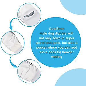 CuteBone Belly Wrap Male Dog Washable Puppy Diapers Reusable Doggie Diapers Medium 3pcs a Pack DM02M